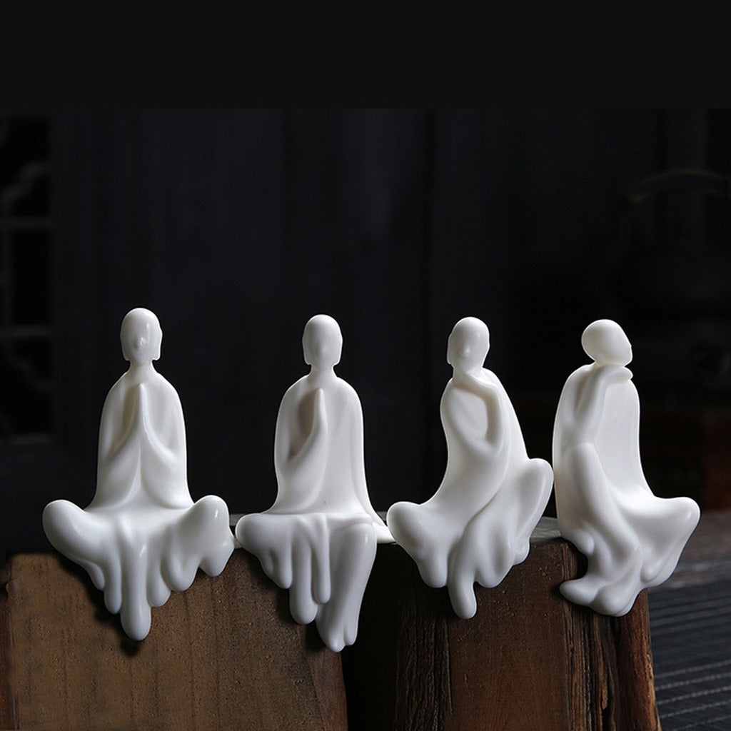 White Ceramic Faceless Buddha Monk Figurine – Zen Serenity – Zen Ara Grove